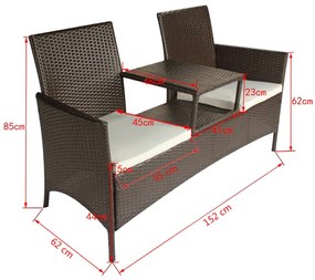 vidaXL Marketos 2místná zahradní pohovka s čajovým stolkem polyratan hnědá