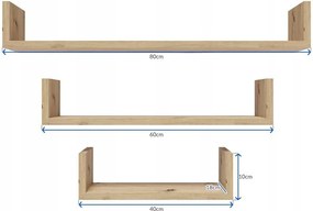 Závěsná police EX3 Velká dub artisan sada 3ks polic
