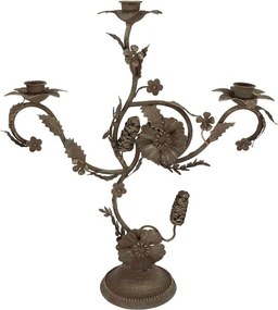 Mocca starý francouzský svícen s květy Charm Antique - 35*11*41 cm