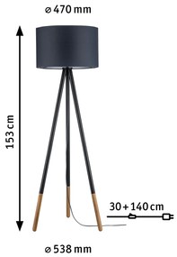 Paulmann 79633 Neordic Rurik, stojací lampička ze dřeva a látky, 20W LED E27, výška 153cm