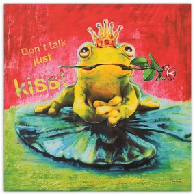 Obraz na plátně Nápis Frog Flower Kiss - 30x30 cm