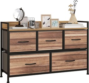 HOMCOM Komoda se 5 textilními zásuvkami 98 x 29 x 63 cm, černý ocelový rám