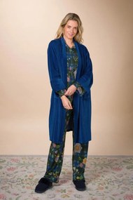 Pip Studio Naomi Kimono Velvet Little Sumo Stripe, tmavě modré (Bavlněné sametové kimono)