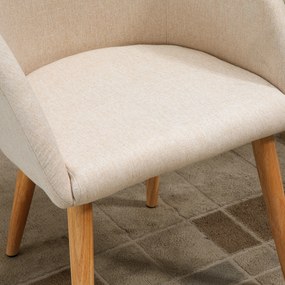 HOMCOM Sada 2 jídelních židlí - Skandinávský design - Zúžené skloněné nohy z kaučukového dřeva - Ergonomický potah s opěradlem a područkami v lnu béž…