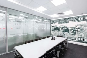 DIMEX | Samolepicí vliesová fototapeta na zeď Mount Rashmore na bankovce MA-5-2949 | 375 x 250 cm | zelená, bílá