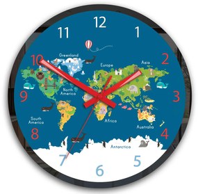 Dětské nástěnné hodiny Mirro Mapa světa 30 cm vícebarevné