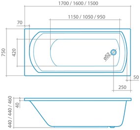 Roltechnik Outlet Obdélníková akrylátová vana iBATH CLASSIC NEO Varianta: rozměry: 150x75 cm - (iBATH_CLASSIC_NEO-150 - 8780000)