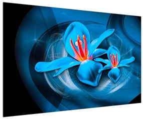Moderní modrý obraz květů (120x80 cm)