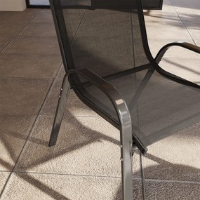 Outsunny Sada 4 Zahradních Židlí pro Exteriér Stohovatelné Terasové Židle s Prodyšnou Tkaninou Ocelový Rám Područky a Vysoké Opěradlo 54x71x93 cm Čer…