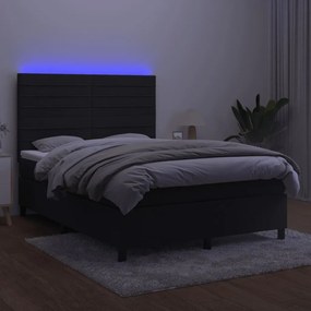 Box spring postel s matrací a LED černá 140x200 cm samet 3136187