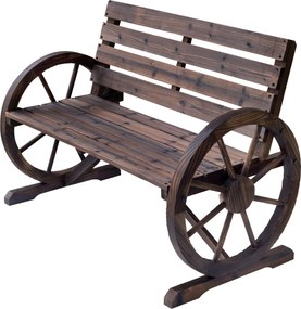 Outsunny Zahradní Lavice Dřevěná Rustikální Lavice s Kolečkovými Opěrkami Wagon Wheel Lavice Venkovní Lavice Terasová Lavice Parková Lavice z Masivníh