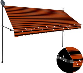 Ručně zatahovací markýza s LED světlem 300 cm oranžovo-hnědá 145880