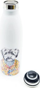 Nerezová termolahev Lord Cockapoo, 500 ml – bílá, matný povrch, s motivem psa v květinovém saku