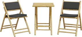 3dílný skládací bistro set s tmavě šedými poduškami bambus 3208934