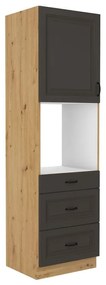Vysoká kuchyňská skříňka pod troubu se zásuvkami Retroline 60 DPS-210 3S 1F, Barva: dub artisan + grafit