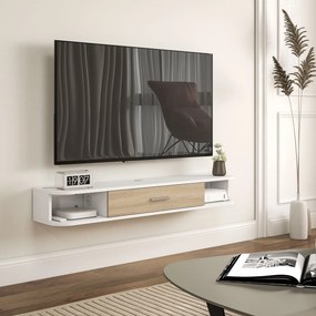 HOMCOM Nástěnný TV stojan, skříňka na TV pro televize až 50 palců s 2 otevřenými přihrádkami a skříňkou s klopným víkem 120L x 26W x 16H cm Bílá
