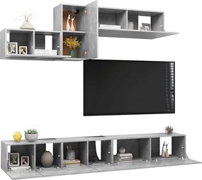 6dílný set TV skříněk betonově šedý kompozitní dřevo 3079150