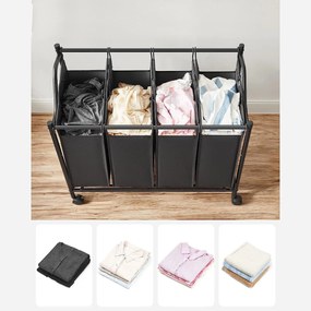 Prádelní koš na kolečkách 4 x 35l, se 4 vyjímatelnými taškami, černá