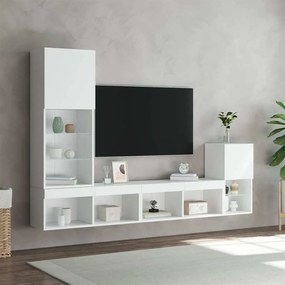 vidaXL 4dílná obývací stěna s LED kompozitní dřevo [3216661] Barva: Bílá