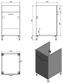 Aqualine Skříňka pod výlevku 43x70x49,6cm, bílá 57034