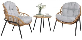 Set 2 křesílek a stolku HWC-N33 - přírodní barva, čalounění světle šedá