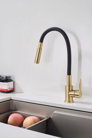 Gamma Flex 4000, stojánková dřezová baterie s flexibilním ramenem, 2-funkční výtok, černá-zlatá matná, GMA-BFX-4000BGD
