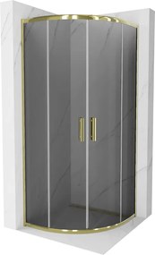 Mexen Rio, čtvrtkruhový sprchový kout s posuvnými dveřmi 90 (dveře) x 90 (dveře) x 190 cm, 5mm šedé sklo, zlatý profil, 863-090-090-50-40