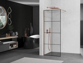 Mexen Kioto, sprchová zástěna Walk-In 80 x 200 cm, 8mm čiré sklo černý vzor, ​​měděný matný profil, 800-080-101-65-77
