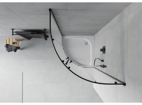 Mexen Rio půlkruhový sprchový kout 70 x 70 cm, Vzor jinovatky, Černá + sprchová vanička Rio, Bílá - 863-070-070-70-30-4710