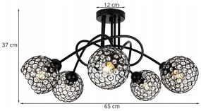 Stropní svítidlo Crystal, 5x černé křišťálové stínítko, b
