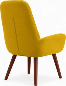 relaxační křeslo, odpočinkové, dřevo/kov/textil, 96x69x78 cm, nohy tmavé/žlutá, Dekorino KR20260052