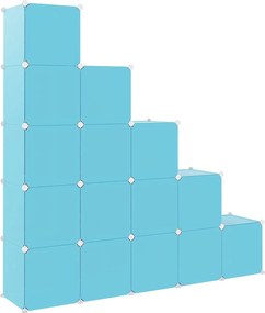 Dětská modulární skříň s 15 úložnými boxy modrá PP 340576