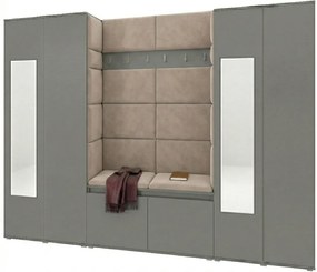 Předsíňová stěna Trinity 10 s čalouněnými panely, 280 cm, grafit/ tmavě krémová