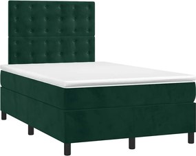 Box spring postel s matrací a LED tmavě zelená 120x200 cm samet 3136356
