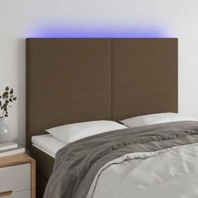Čelo postele s LED tmavě hnědé 144x5x118/128 cm textil 3122145