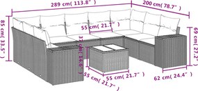 vidaXL 10dílná zahradní sedací souprava s poduškami polyratan [3255343] Barva: Černá a krémová, Barva polštáře: Bez stolku