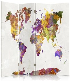 Ozdobný paraván Mapa světa - 145x170 cm, čtyřdílný, klasický paraván