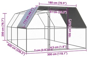 vidaXL Marketos Venkovní klec pro kuřata 3 x 6 x 2 m pozinkovaná ocel