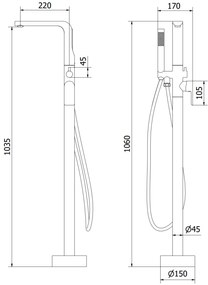 Mexen Roxy volnostojací vanová baterie, Černá, 75533-70