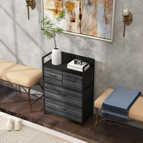 HOMCOM komoda, sideboard, 4 látkové zásuvky, průmyslový design, 60x29x85 cm, černá