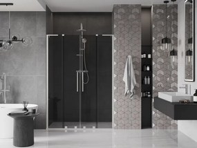 Mexen Velar L Duo, posuvné sprchové dveře do otvoru 160 cm, 8mm šedé sklo, broušená ocel, 871-160-003-42-97