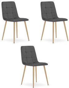 Set tří jídelních židlí KARA sametové, tmavě šedé / hnědé nohy (3 ks)