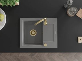 Mexen Enzo, granitový dřez 576x465x174 mm, 1-komorový, šedá se zlatým sifonem, 6506571005-71-G