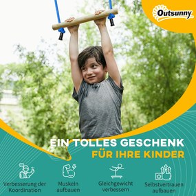 Outsunny Ninja Slackline Set 30 kusů, 10m lano s překážkami, lezecký rám, venkovní trénink lezení, herní vybavení pro děti 3-6 let, gymnastické kruhy…