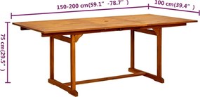 vidaXL Zahradní jídelní stůl (150–200) x 100 x 75 cm masivní akácie [316564]