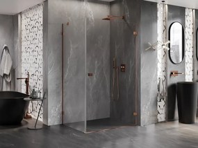 Mexen Lunar-B, pravostranný výklopný sprchový kout 75 x 70 cm, 8mm čiré sklo, profil růžové zlato, 832-075-070-60-00-P