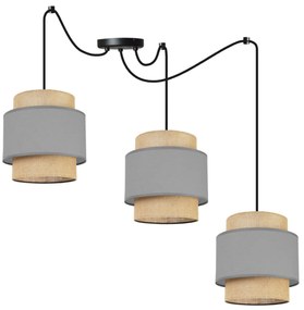 Závěsné svítidlo Boho Spider, 3x jutové/šedé textilní stínítko