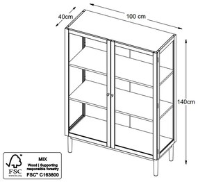 Designová vitrína Dallan 140 cm přírodní dub