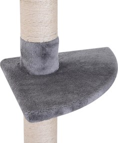 PawHut škrabadlo stropní vysoké šedé 40x34x230-260cm, výškově nastavitelný strom pro kočky se sisalovými sloupky pro šplhání a škrábání