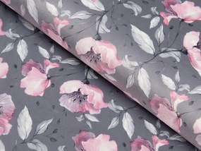 Biante Sametový povlak na polštář s lemem Tamara TMR-013 Růžové květy na šedém 45 x 45 cm